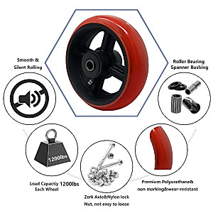HANDSAMMU 6 inch Heavy Duty Caster Wheel-Industrial Caster Wheels, Polyurethane Tread Cast lron Wheels(Crown)- Set of 4 with up to 4800LB Capacity