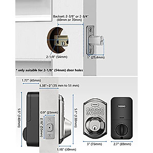 Fingerprint Door Lock - TEEHO TE002 Keyless Entry Door Lock with Keypad - Electronic Deadbolt Keyed Entry - Front Door Lock Sets - Combination Door Lock - Easy Installation - Satin Nickel