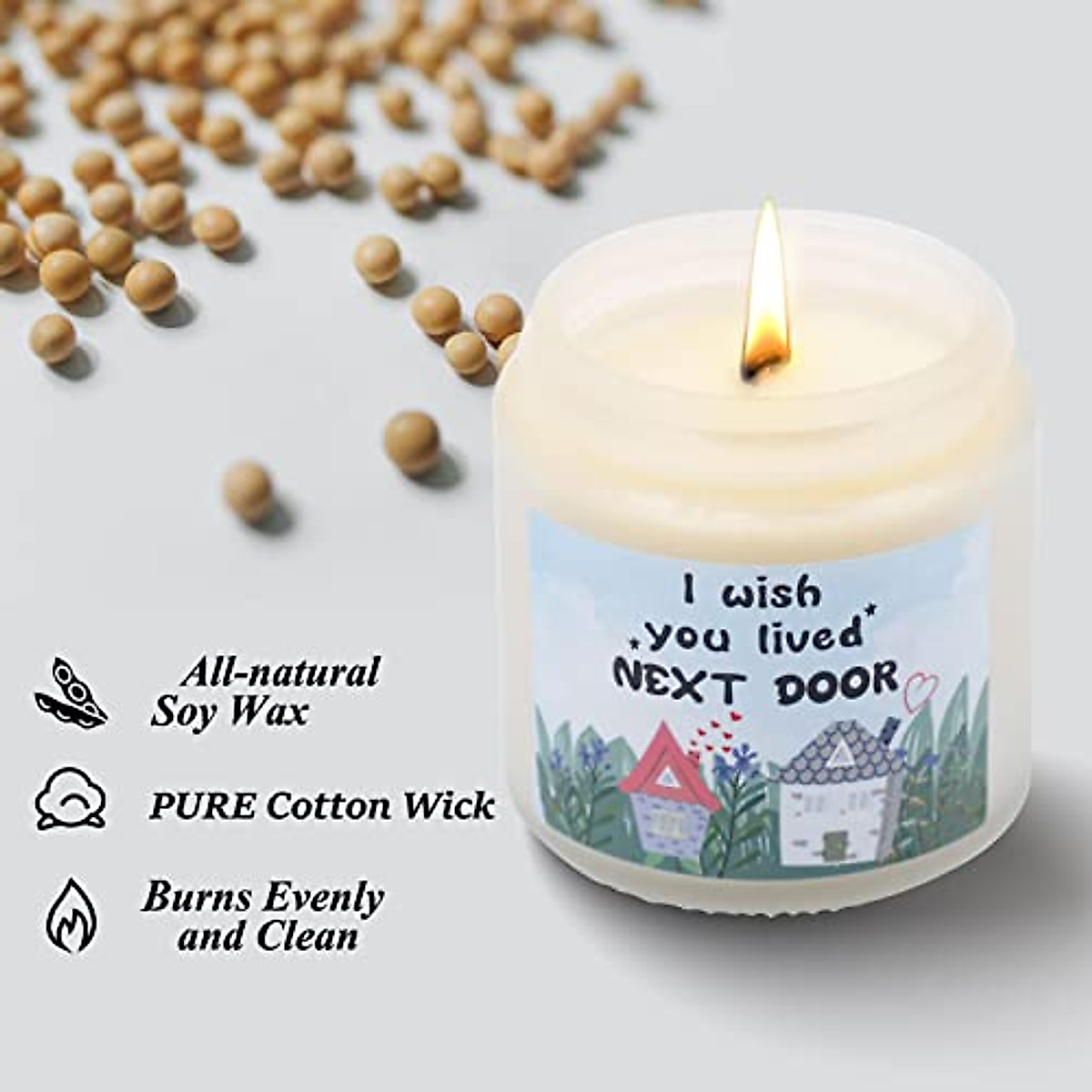 I Wish You Lived Next Door Lavender Scented Candles (4 oz), Friendship Gifts, Birthday Gifts for Women, Mothers Day Gifts - Best Gifts for Housewarming, All-Natural Soy Candles Gifts for Women