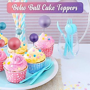 Acmee 115 PCS Ball Cake Toppers - Mini Balloon Cake Decorations Foam Ball Cupcake Picks DIY Cake Insert Toppers for Birthday Party Wedding Baby Shower - Pink Purple Blue