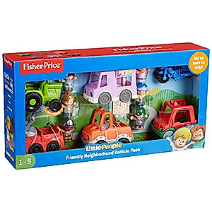 Fisher-Price Little People Friendly Neighborhood Vehicle Gift Set, Toddlers Explore Different Roles People Play in Their Neighborhood with This Set Featuring 6 Roll-Along Vehicles and Figures