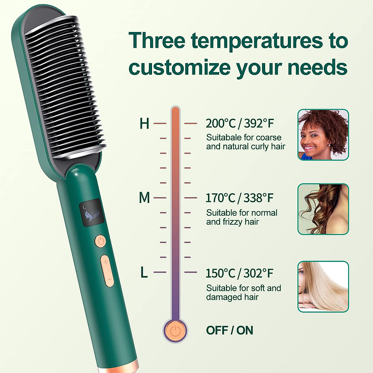 Hair Straightener Brush - 30S Fast Heating Ceramic Hair Straightener Comb & Iron with 3 Temp Settings & Anti-Scald for Women's Hair 5 inches and Above