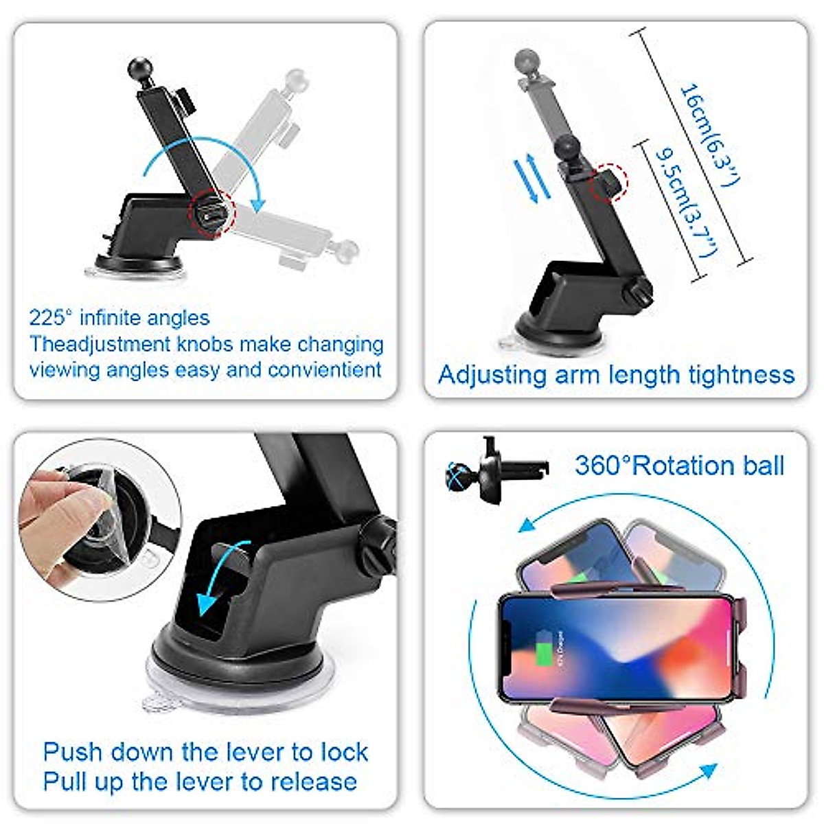 TALMIL Wireless Car Charger Mount,Windshield Dash Air Vent Phone Holder Compatible iPhone13/12/11/13/12/11Pro/13/12/11ProMax/XSMax/XS/XR/X/8/,Samsung S10/S9/S8/Note10/Note9