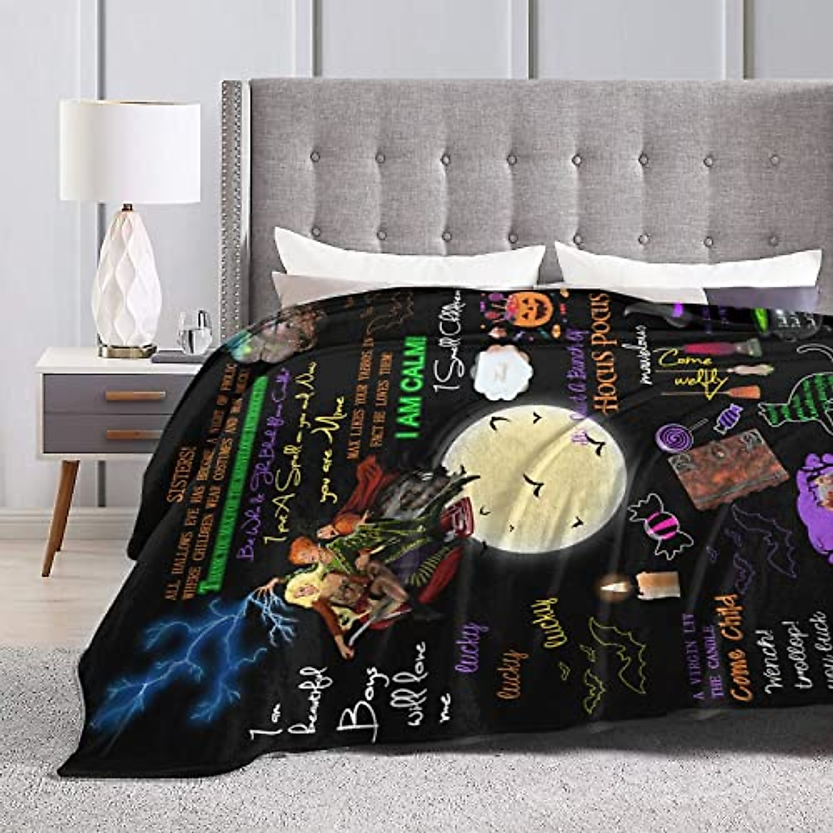Hocus Pocus Blanket Halloween Throw Flannel Fleece Blankets Sanderson Sisters Soft Plush Blanket for Couch Sofa Bed Home Decorations 50"x40"