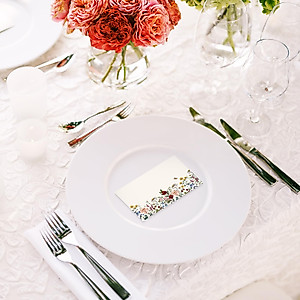 Whaline 100Pcs Floral Place Cards 2 x 3.5 Inch Vintage Wildflower Tented Cards Blank Table Name Sign for Wedding Banquet Bridal Baby Shower Birthday Party Table Setting Supplies