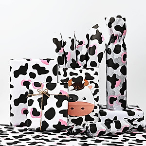 100 Sheets 20 x 14 Inch Pink Cow Girl Tissue Paper for Gift Bags, Pink Black Cow Print Gift Wrap Tissue Paper for Birthday, Baby Shower, Cow Theme Western Party DIY Craft