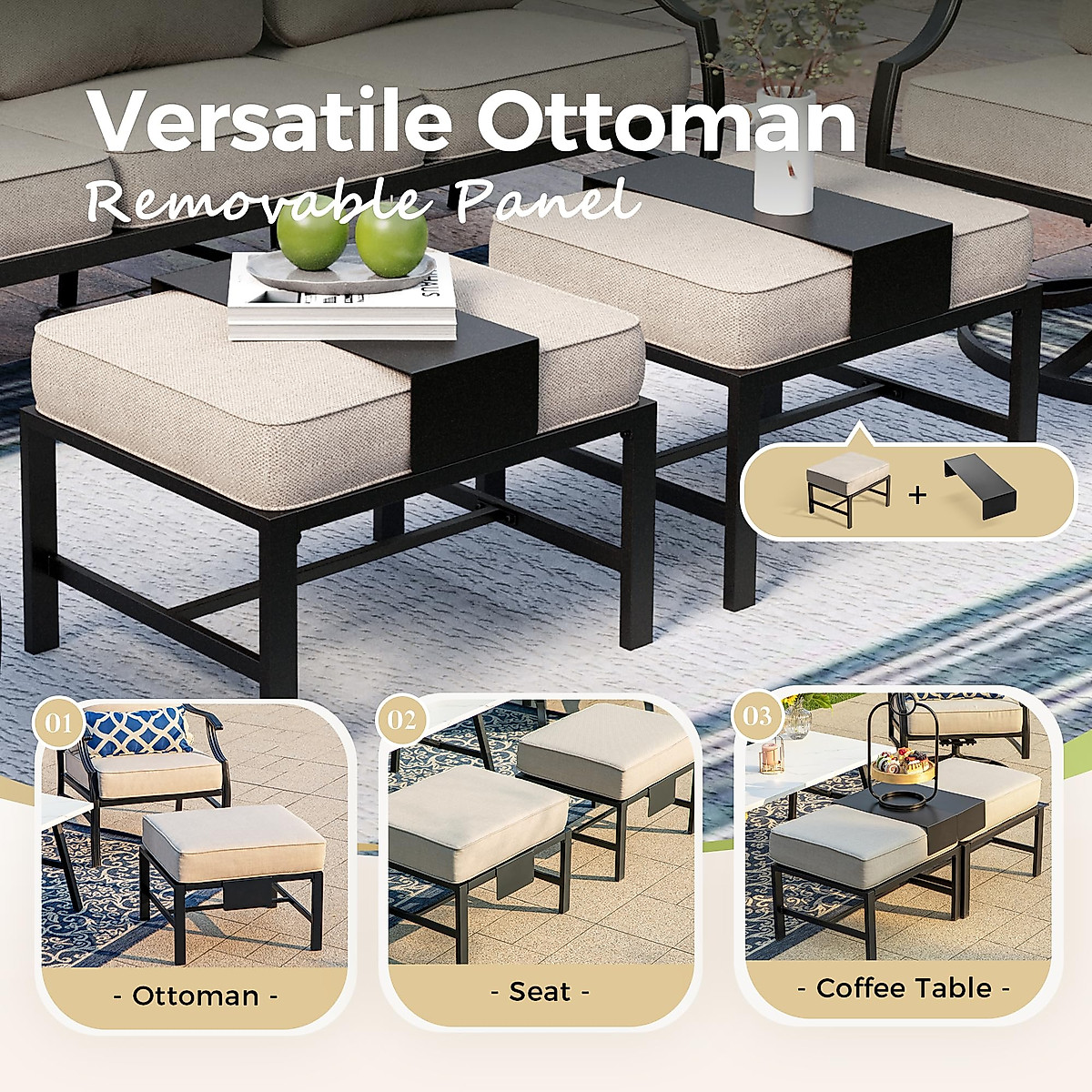 MIXPATIO Patio Furniture Set 5 pcs, Outdoor Patio Furniture Set, 3-Seat Sofa, 2 Rocking Chairs, 2 Ottomans and 5.75" Extra Thick Cushion, Patio Conversation Set for Backyard Deck,Beige