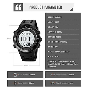 CakCity Sports Watch Men with Large Face 50M Waterproof Watch for Men Digital Watch Outdoor Sports Watches for Men Unisex,Black
