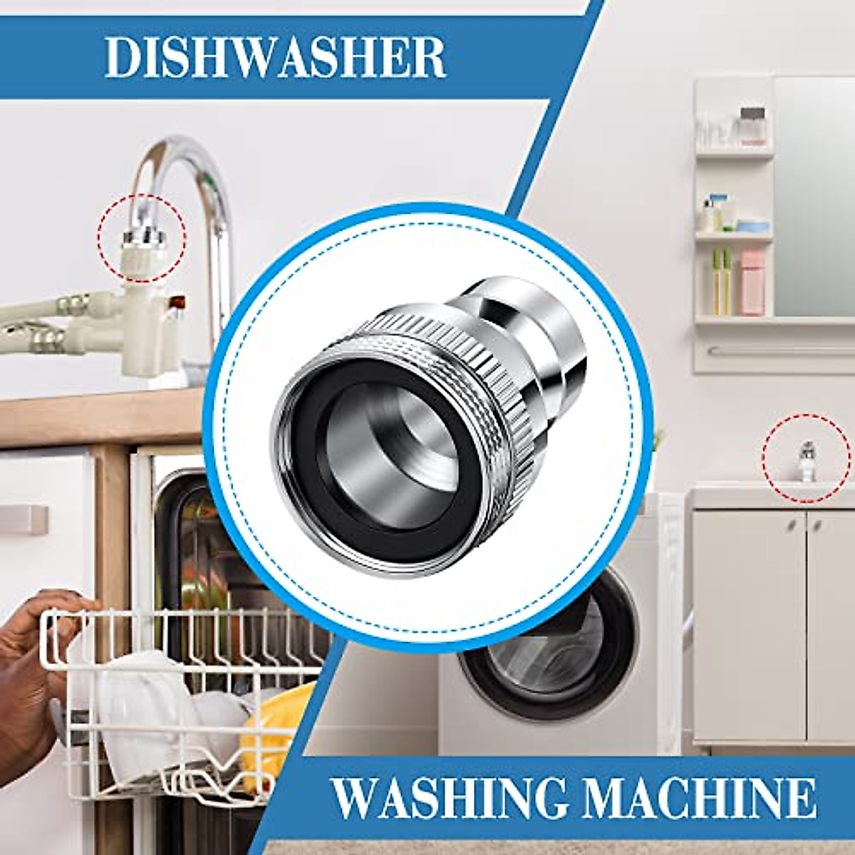 Dreyoo 2 Pcs Dishwasher Faucet Adapter, Dishwasher Snap Adapter Connection 15/16-27Male or 55/64-27Famale Chrome (No Filter)