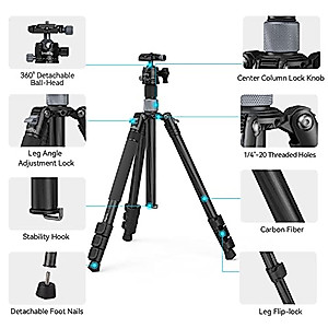 SmallRig 62.2" Carbon Fiber Tripod with Center Column, Travel Lightweight Tripods & Detachable Monopod, 360° Ball Head, Quick Release Plate, Load up to 26.5 lbs/12 kg-4059
