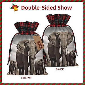 Christmas Gift Bags with Drawstring Burlap Gift Bags African Elephant Christmas Linen Bags for Xmas Party Candy Bags with Cards Xmas Reusable Wrapping Bags Christmas Linen Treat Bags for Holiday