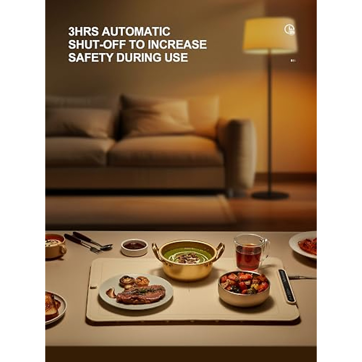 Reemix Electric Warming Tray, Foldable Food Warming Mat with Adjustable Max Temperature 212 Fahrenheit, Auto Shut-Off Food Warmer for for Gatherings, Parties, Everyday Use (Creamy White)