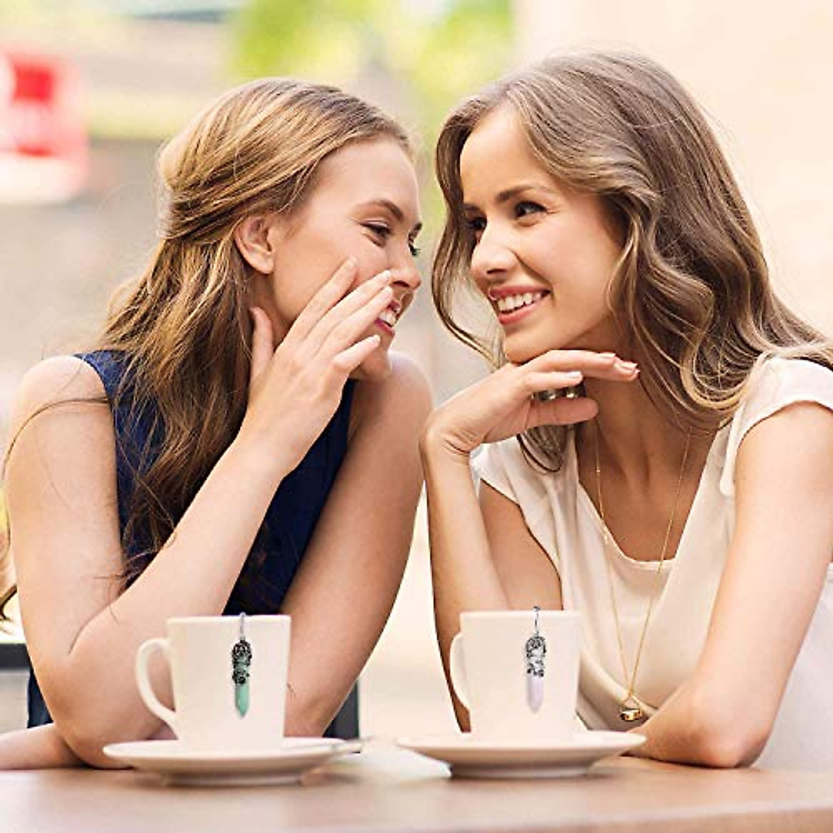 TeaSanavie 2 Pack Healing Crystal Pendant Loose Tea Steeper Tea Infusers Tea Strainers for Couple Gift,Antique Silver Flower Wrapped Natural Gemstone Hexagonal 18/8 Stainless Steel Fine Mesh Tea Ball