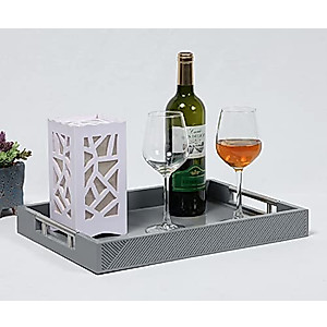 Serving Tray with Polished Metal Handles, 16.5''x12'' Rectangle Coffee Table Tray, Modern Decorative Tray, Large Ottoman Tray, Perfect for Storage and Display (Grey)