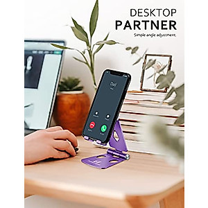 Tobeoneer Adjustable Cell Phone Stand Phone Holder for Desk, Portable Small Size Desktop Dock for iPhone 13 12 11 XR XS X 8 7 6 Plus Samsung Google, Office Home Décor (Purple)