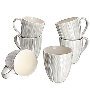 LIFVER Coffee Mugs Set of 6, 18 Oz Ceramic Mugs with Sturdy Handle for Coffee Tea Cocoa Milk, Easy to Grip & Clean, Gifts for Women men, Light Gray