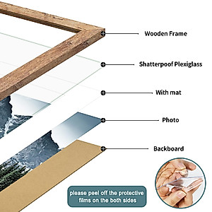 16x20 Frame Set of 2 with Plexiglass, Rustic Brown Wood Frame Display 11x14 Picture with Mat or 16 x 20 Picture Without Mat, 16x20 Poster Frame for Wall Gallery Mounting Horizontal and Vertical