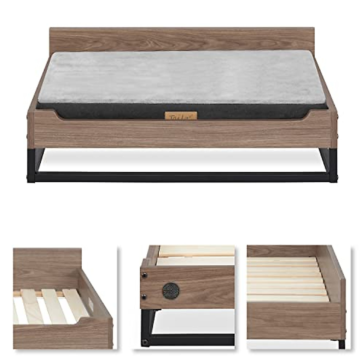 Wooden Dog Bed and Dog Couch with Water-Resistant Mattress, Large to Extra Large Elevated Pet Bed with Calming mattress, Greenguard Gold Certified, Dog Beds & Furniture, Milo - TailZzz