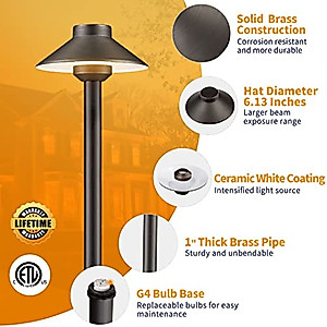 Gardenreet Brass Pathway Lights, Low Voltage LED Landscape Path Lights, 12V Outdoor Waterproof Landscape Lighting(Hat) for Walkway Driveway Garden Without G4 Bulb