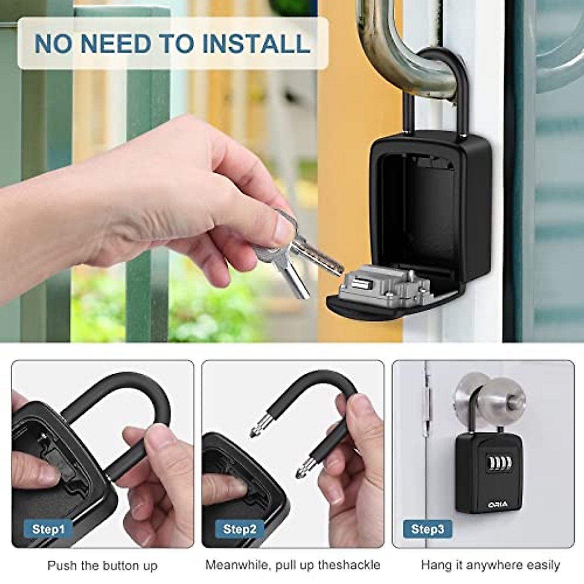 Key Lock Box for Outside,【2 Pack】Weatherproof 4 Digit Combination Key Storage Lock Box, 5 Keys Capacity Lockbox with Removable Shackle for Indoor Outdoor, Small Size 3.66in