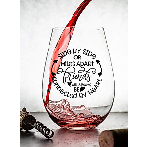 Vivid Ventures Best Friend Wine Glass With Friendship Saying Side By Side Or Miles Apart Best Friend For Women, Sister, Mom, Grandma, Nana, Her