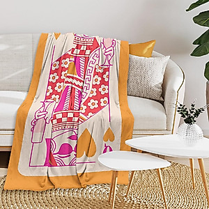 Orange Queen of Hearts Blanket,Soft Fleece Flannel Lightweight Blanket,Cozy Warm Throw Blanket Girl's Room Sofa Decor Preppy Trendy Gifts Blanket All Seasons 40x50 inch,Gift for Her