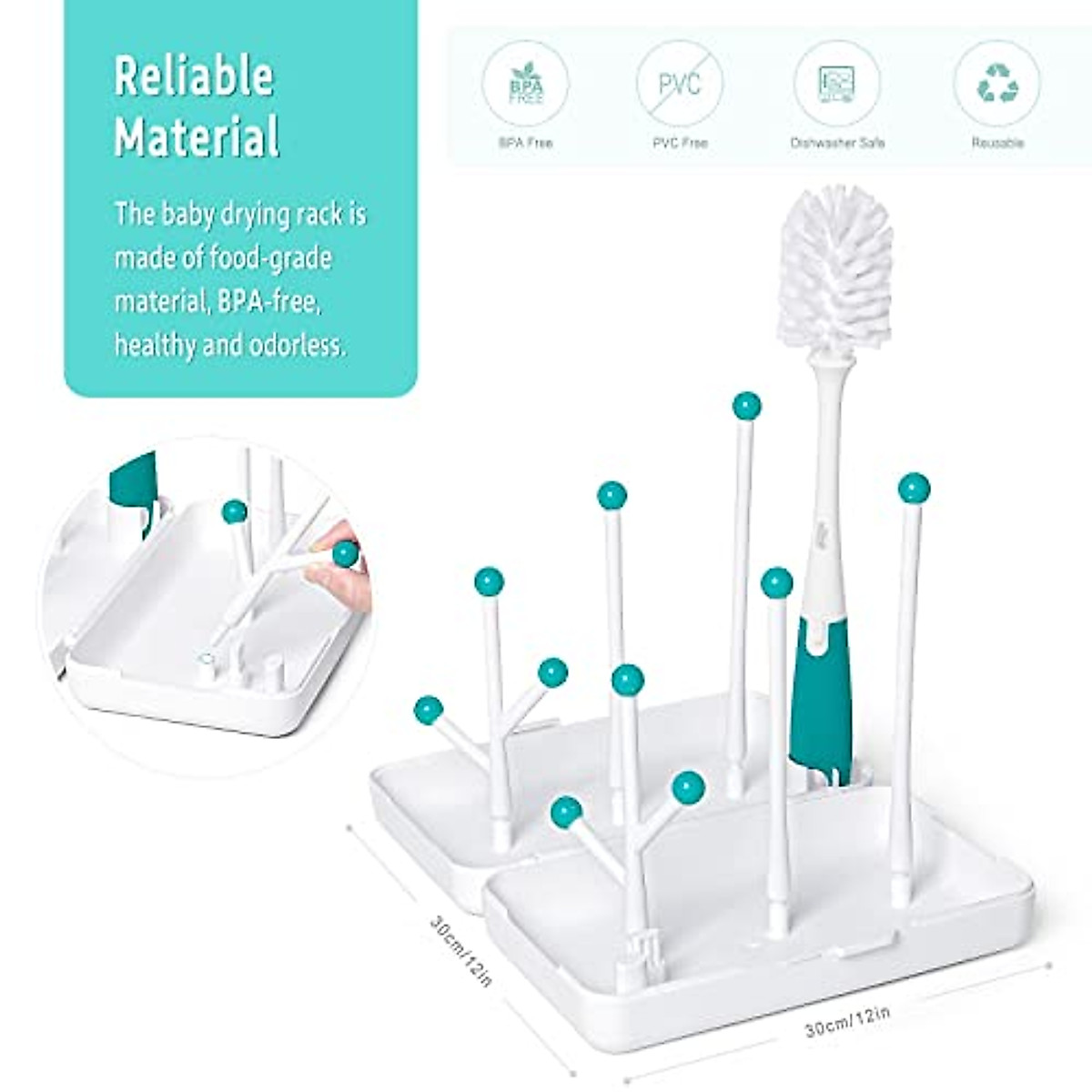 Termichy Travel Baby Bottle Drying Rack with Bottle Brush, Compact Size with Large Capacity for Working Mom, Visit Families, Friends or Camping with Baby