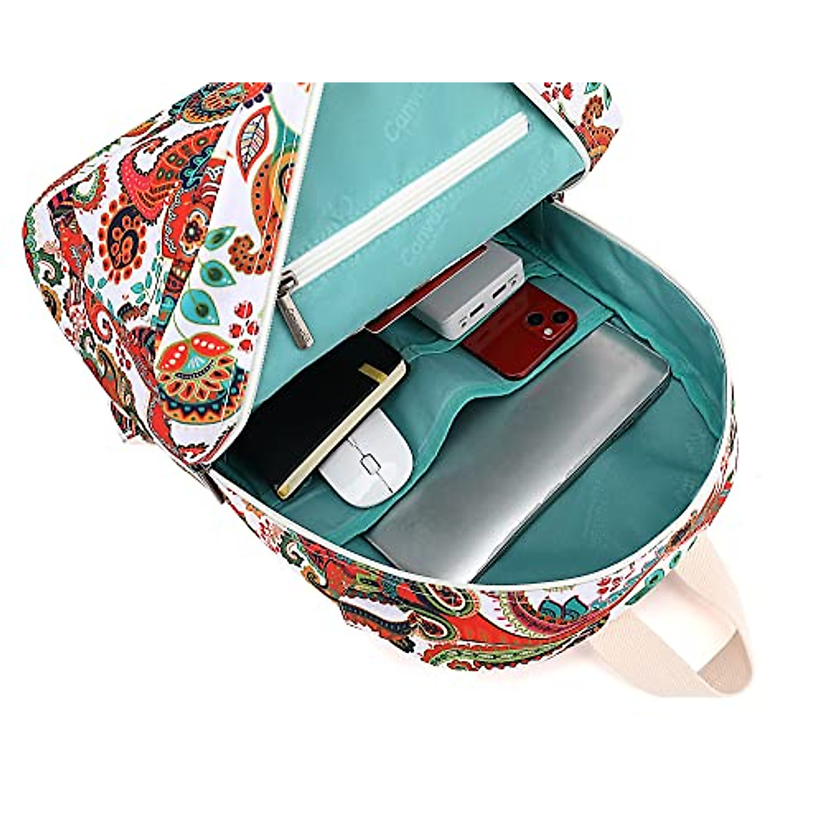 Canvaslove Paisley Waterproof laptop backpack with Massage Cushion Straps and USB charging port for laptop up to 15 inch Men Women Student Outdoor Travel Backpack