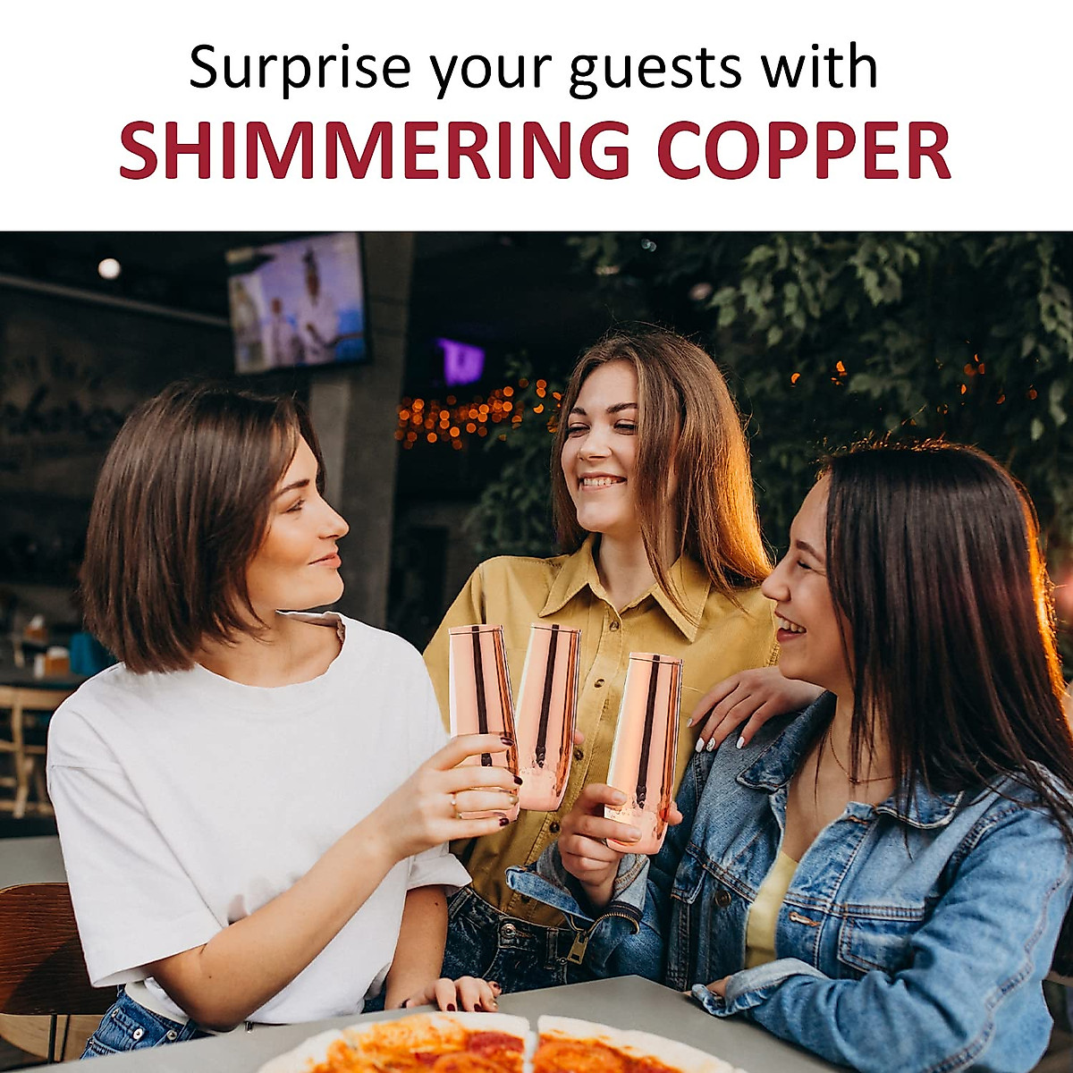 Copper flutes set of 4 - stemless shatterproof champagne flutes of solid copper - Moscow mule copper flute - 7th Copper Wedding