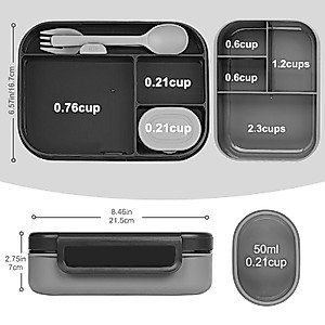 Caperci Bento Box Adult Lunch Box - Stackable Leakproof 47oz Lunch Containers for Adults with Sauce Container - Idea for Office, On-the-go, Microwave/Dishwasher Safe, BPA Free (Black)