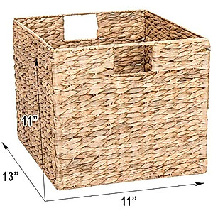3 Decorative Hand-Woven Small Water Hyacinth Wicker Storage Basket, 13x11x11 Perfect for Shelving Units