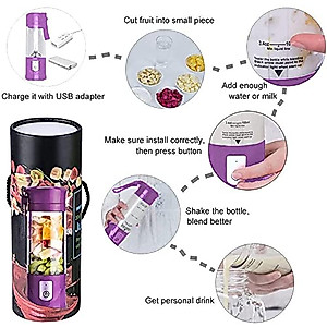 Portable USB Juicer Blender,Travel Juice Cup Baby Food Mixing Machince with Powerful Motor 4000mAh Rechargeable Battery Mini blender,13Oz