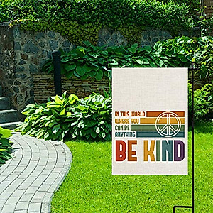 pingpi Be Kind Garden Flag, Faux Burlap Garden Flag with Rainbow and Peace Sign, in A World Where You Can Be Anything Be Kind Quote Garden Decor 12.5 X 18 inch
