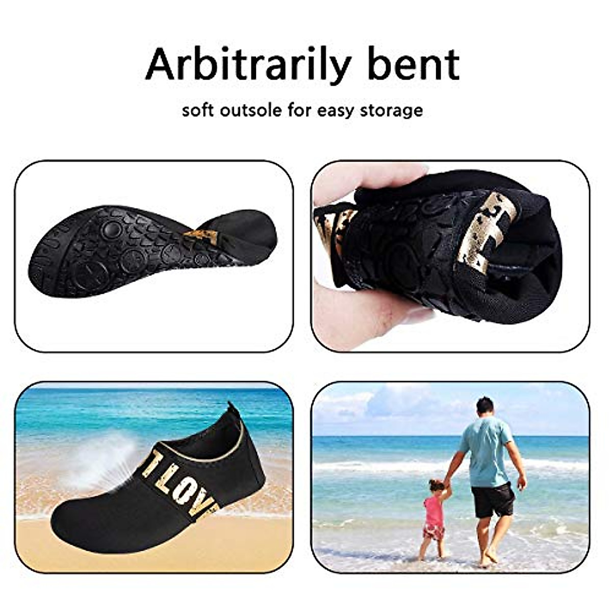 Water-Shoes-Swim-Shoes Quick-Dry Barefoot Aqua-Socks-Beach-Shoes for Pool Yoga Surf for Women-Men(Gold/Black-34/35)
