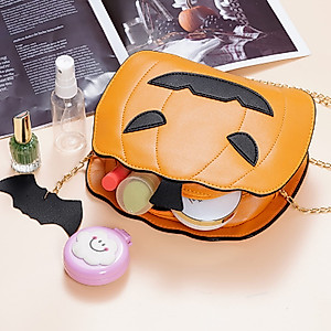 Miayon Halloween Pumpkin Purse Pumpkin Shoulder Bag Crossbody Bag Bat Ornament Pumpkin PU Bag for Women Girl(Orange)