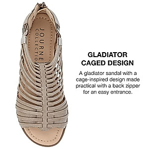 Journee Collection Women's Delilah Tru Comfort Foam Wide Width Gladiator Sliver Wedge Sandals - Taupe - Size: 8.5 Wide