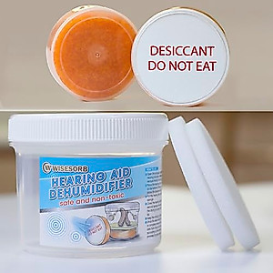 Wisesorb Hearing Aid Dryer, Hearing Aid Dehumidifier, Hearing Drying Jar and Dehumidifier Set (1 Container and 1pcs × 30g Capsules)