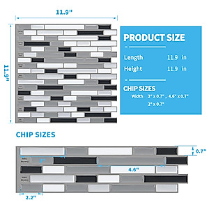 Art3d 12" x 12" Peel and Stick Tile Kitchen Backsplash Sticker Gray Brick (6 Tiles)