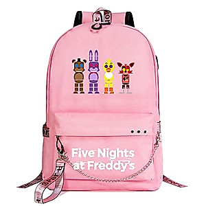 Mayooni Students Large Backpack Canvas Bookbag for Boys,Girls-Five Nights at Freddy's Schoolbag with USB Charging Port
