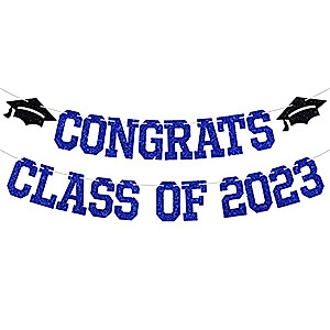 Congrats Class of 2023 Banner, You Did It / Congrats Grad, 2023 Graduation Theme Party Decorations(Black & Blue)