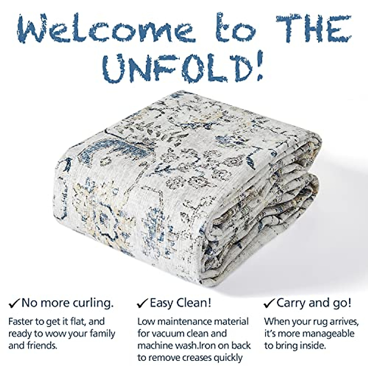 jinchan Area Rug 8x10 Vintage Rug Indoor Flodable Thin Rug Retro Accent Rug Distressed Carpet Blue Multi Floral Print Mat Country Boho Rug Non Slip Kitchen Bedroom Living Room Dining Room Office