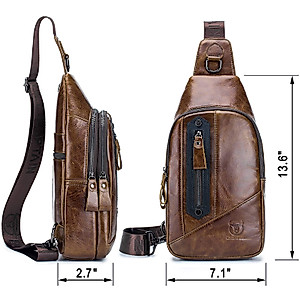 Leather Sling Bag for Men,Casual Crossbody Shoulder Backpack Travel Chest Bag