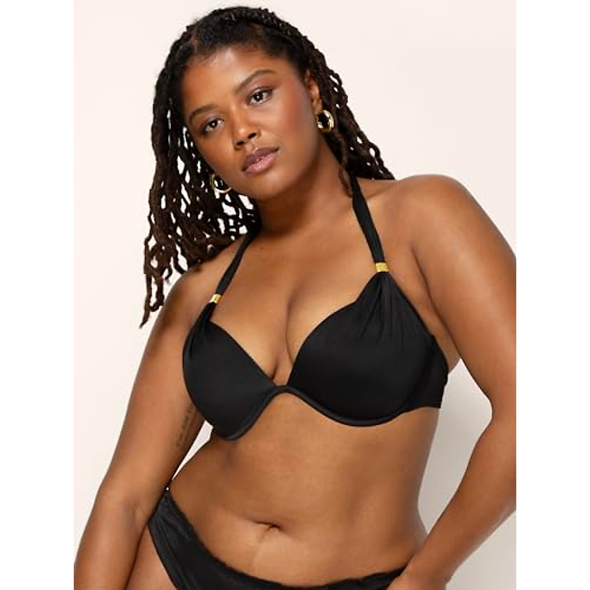 Smart & Sexy womens Swim Secret Mega Push-up Halter Bikini Top, Black Hue, 32B US