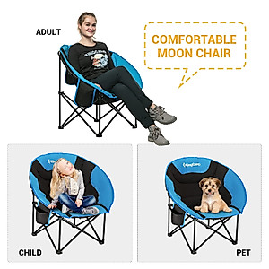 KingCamp Moon Saucer Camping Large Padded Folding Portable Heavy Duty Comfy Sofa Chair Supports 300lbs with Cup Holder and Carry Bag for Lawn Patio Sports, 27. 6" × 33. 5" × 31. 5", Black/RoyalBlue