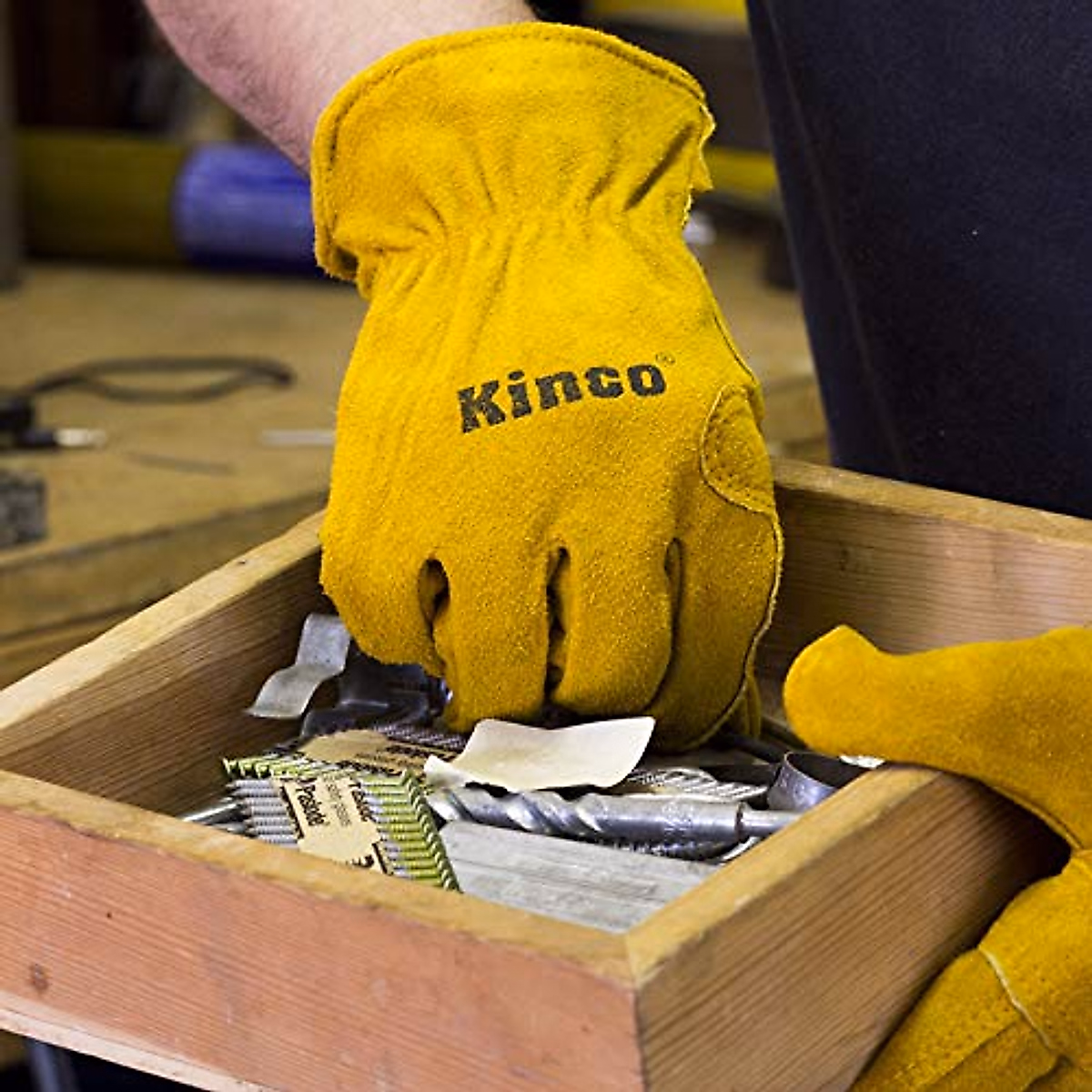 Kinco Unlined Suede Cowhide Leather Work Gloves with Reinforced Palm Patch, Large