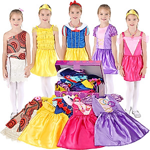 BiBiblack Girls Princess Dressup Trunk - 22PCS Pretend Play Costume Set Dressup Play Clothes for Little Girls Ages 3-6 Years