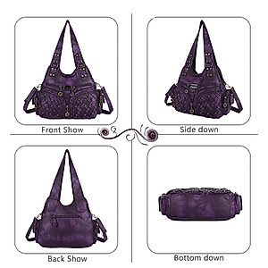 Angel Barcelo Roomy Fashion Hobo Womens Handbags Ladies Purse Satchel Shoulder Bags Tote Washed Leather Bag (Fashion Purple)
