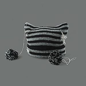 AONUOWE Grunge Beanies Crochet Knitted Hats for Women Girls Fox Cat Ear Goth Emo Alt Y2K Accessories Grunge Clothes (One Size,Grey)