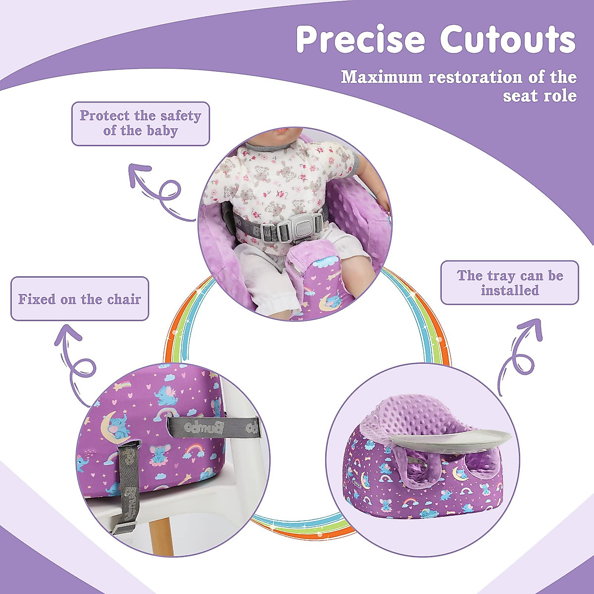 Zooawa Seat Cover Compatible with Bumbo Multi Seat, Baby Seat Cover Elephant Children Chair Protector Washable Baby Booster Seat Accessory, Girl Boy Seat Cover Compatible with Bumbo Chair, Purple