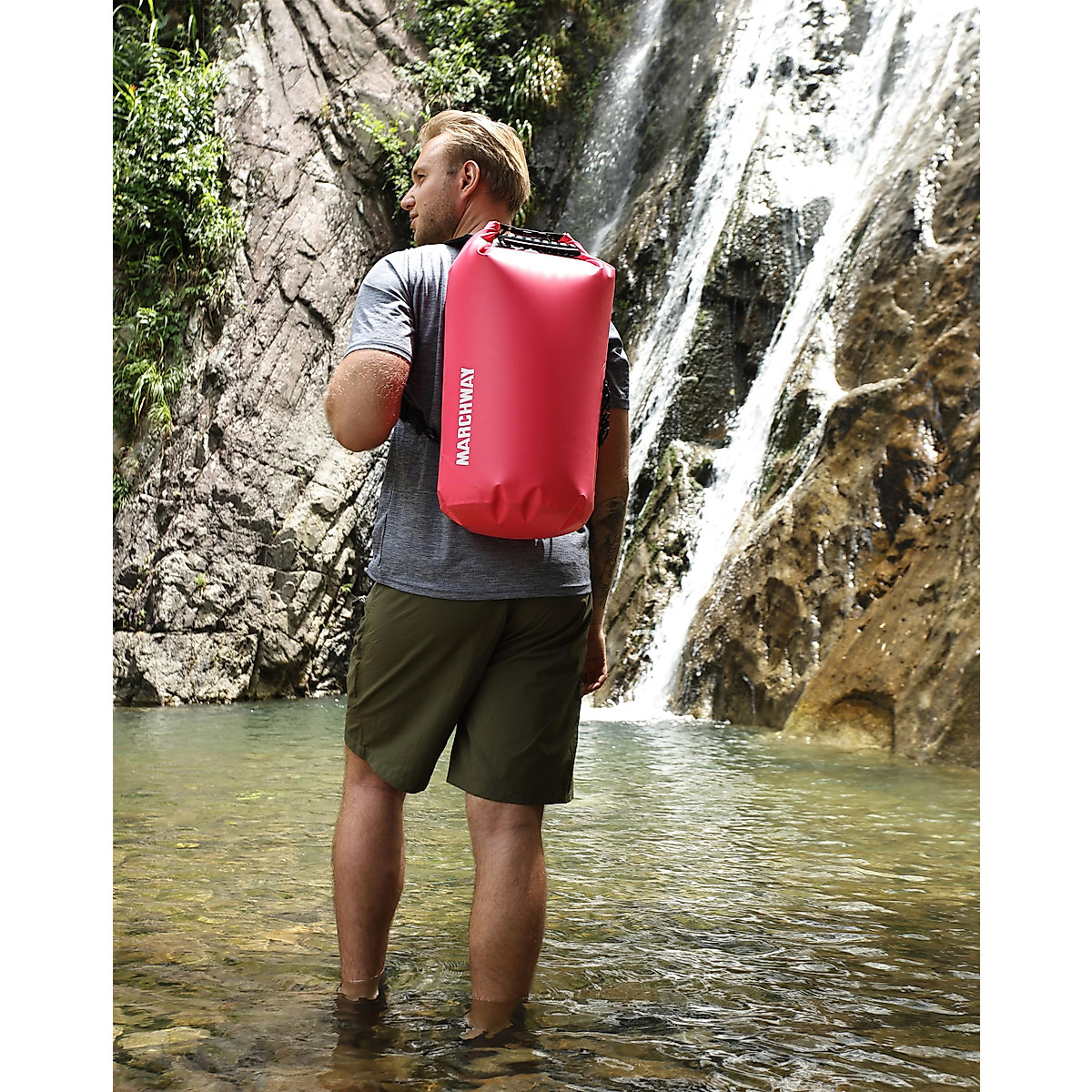 MARCHWAY Floating Waterproof Dry Bag Backpack 5L/10L/20L/30L/40L, Roll Top Sack Keeps Gear Dry for Kayaking, Rafting, Boating, Swimming, Camping, Hiking, Beach, Fishing (Pink, 20L)